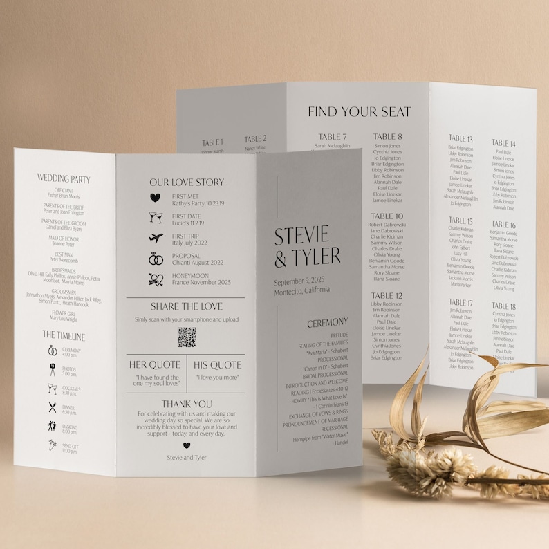 Tri Fold Program With Seating Chart, Wedding Infographic Timeline ...