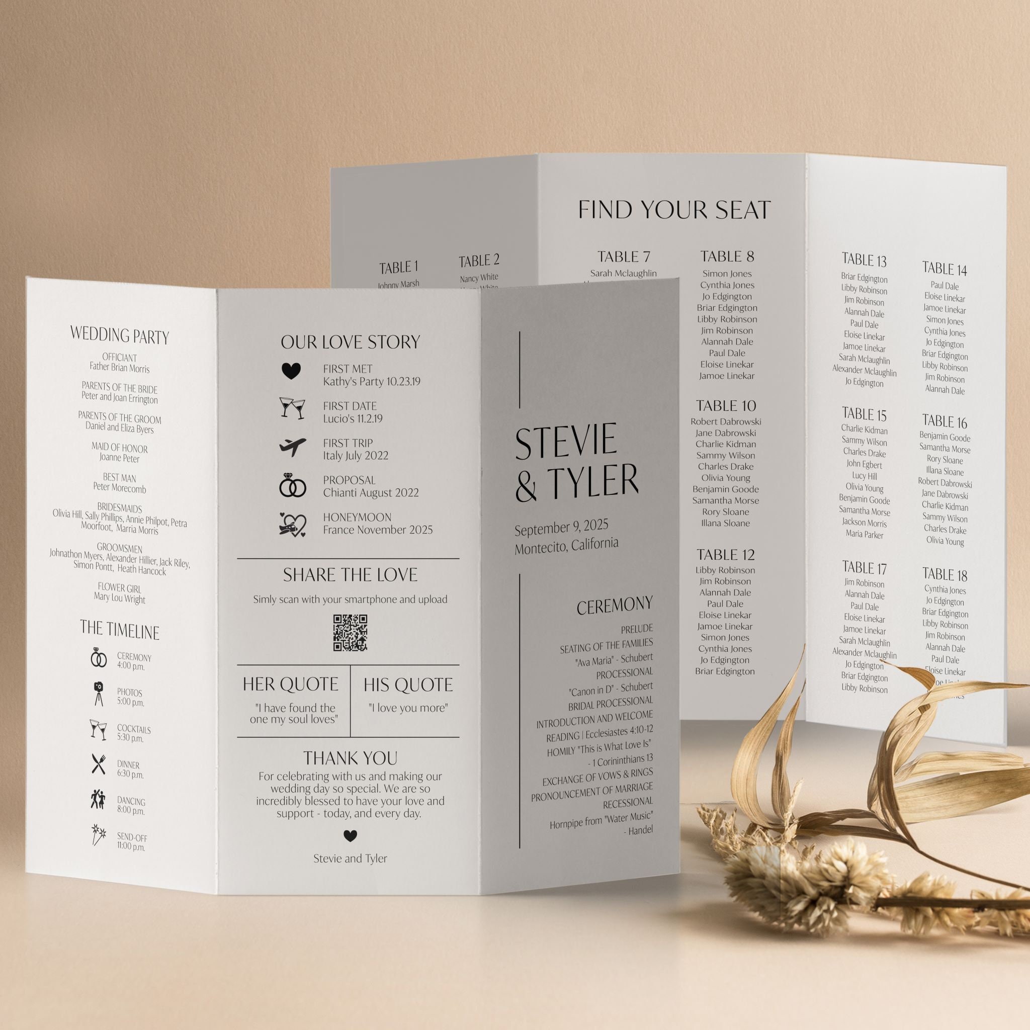 Tri Fold Program With Seating Chart, Wedding Infographic Timeline ...