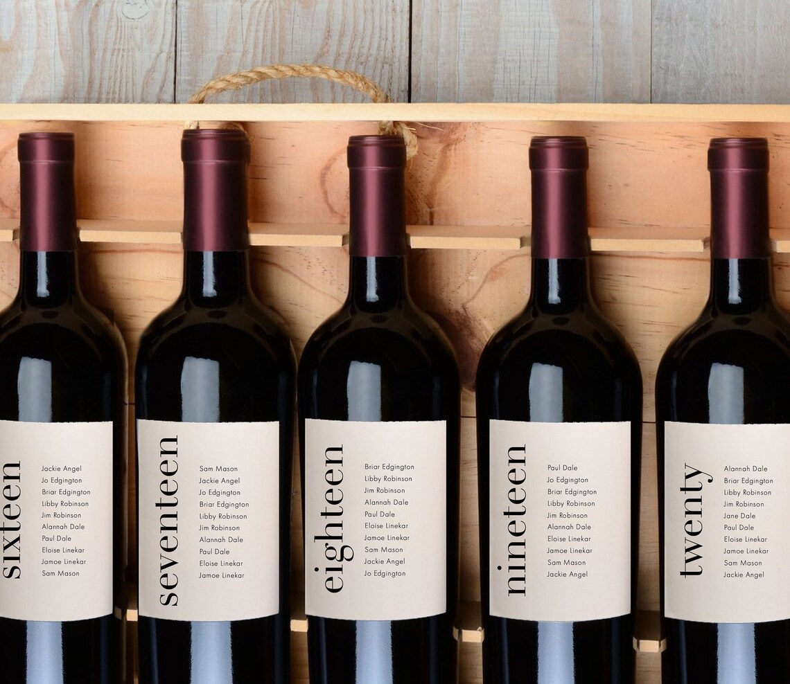 Modern Bold Wine Label Seating Plan Wedding Table Label - Etsy