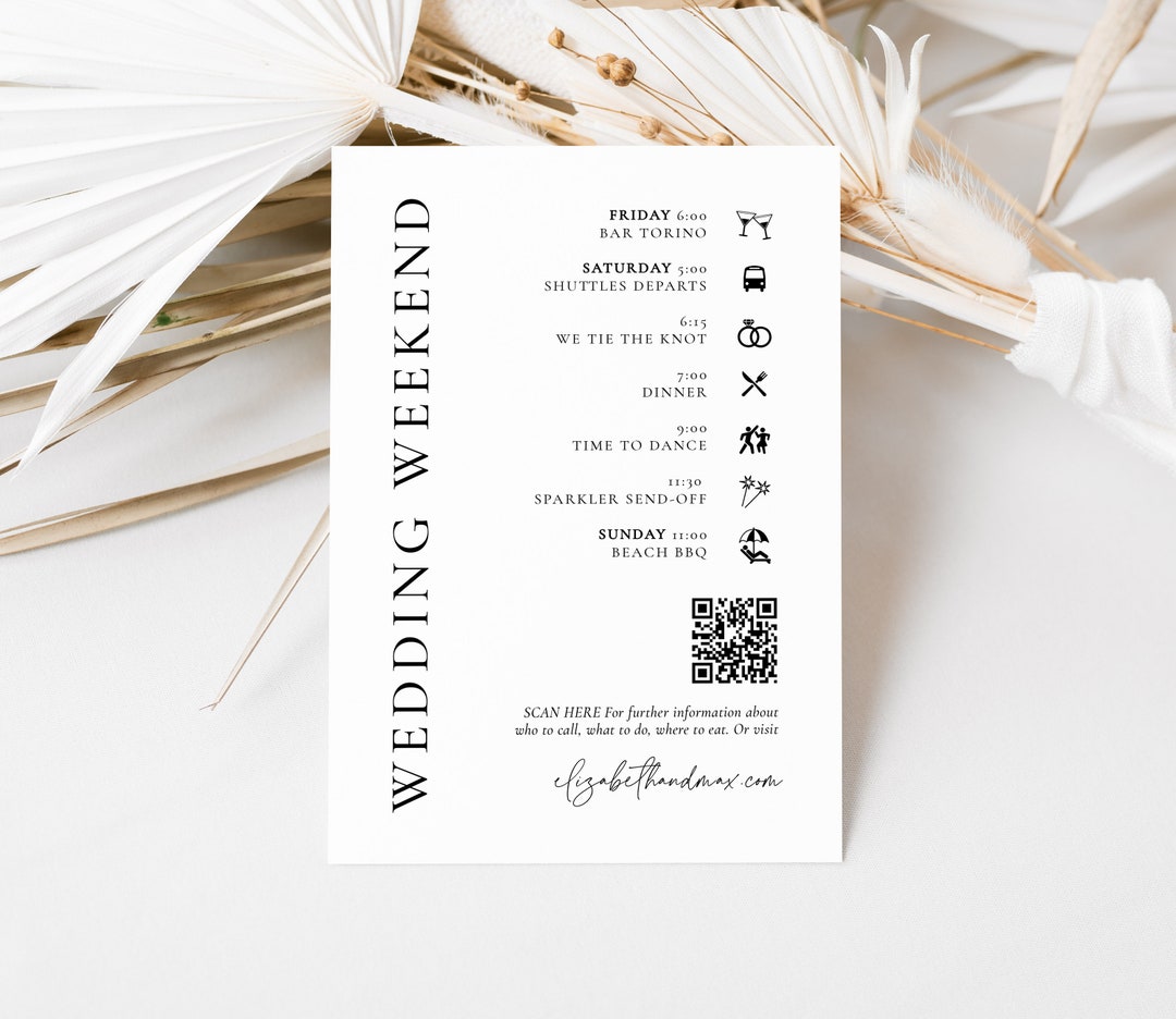 Wedding Weekend Events Insert Card QR Code, Bold Luxe Wedding Timeline ...