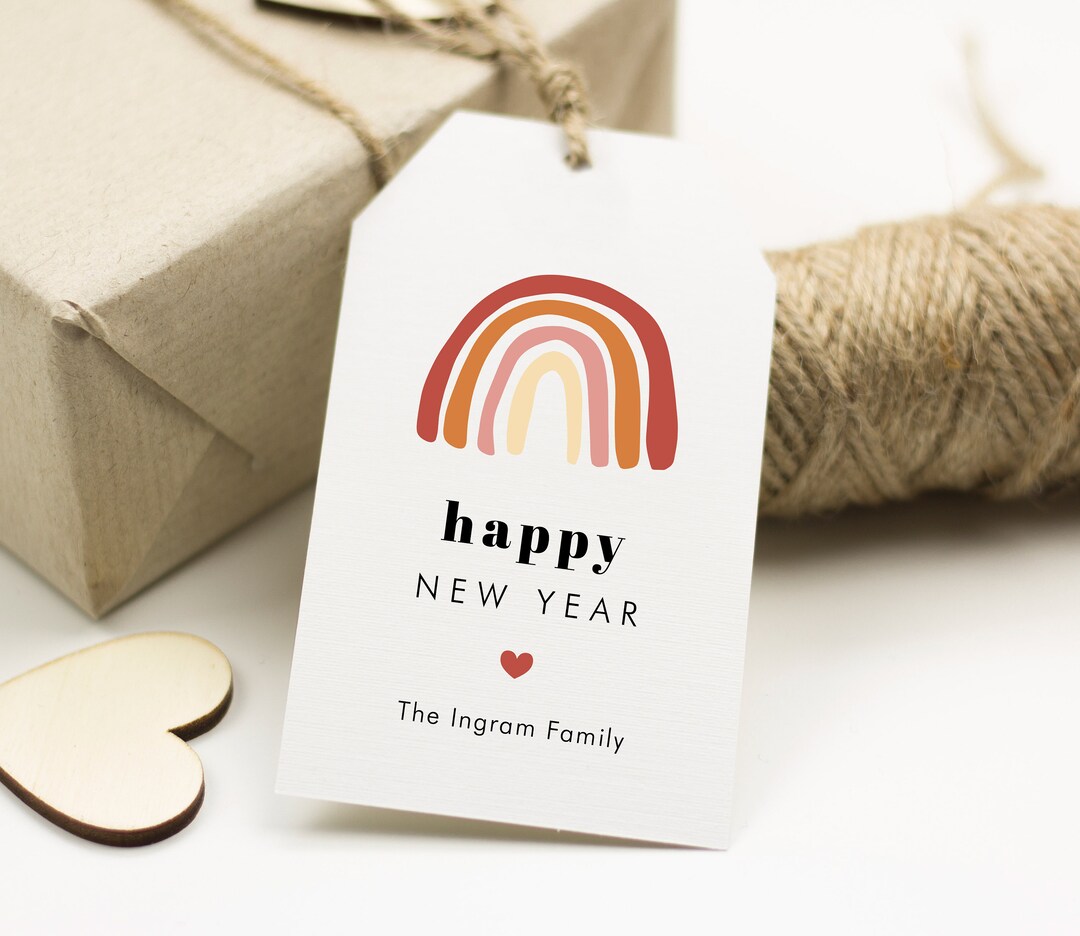 Rainbow Happy New Year Gift Tag, Modern Happy New Year 2025 Tag ...