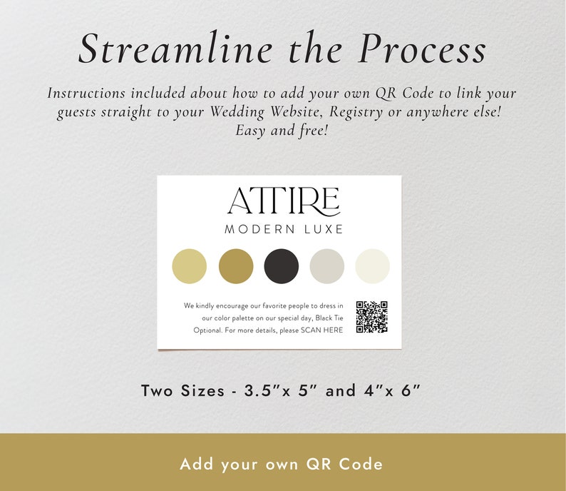 Modern Luxe Attire Card, QR Code Insert, Dress Code Indication ...