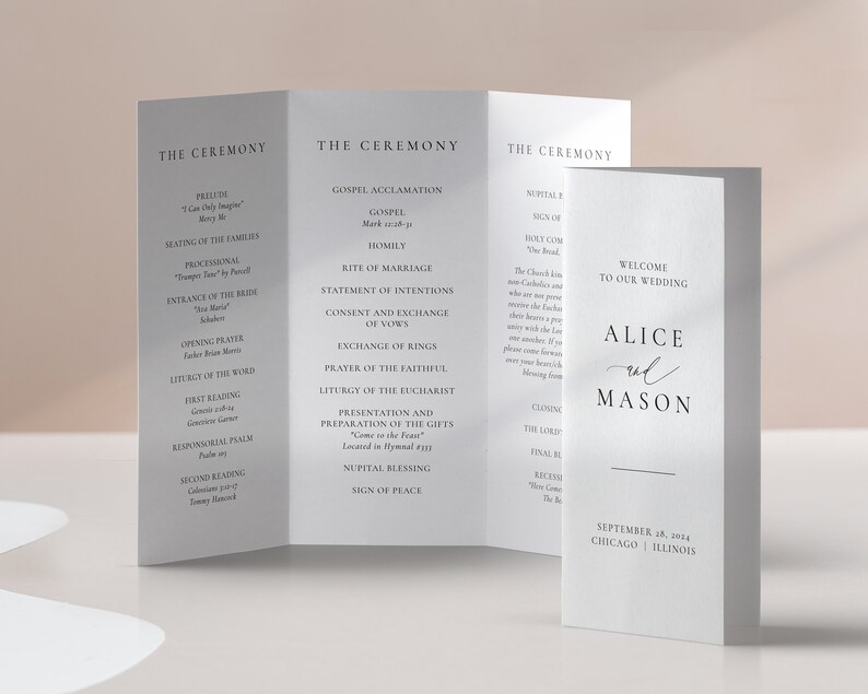 Tri Fold Wedding Program Classic Minimalist Trifold Jewish - Etsy