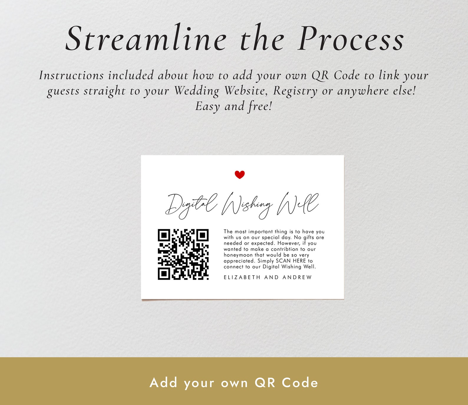 Modern Heart Digital Wishing Well Card QR Code for Cash - Etsy