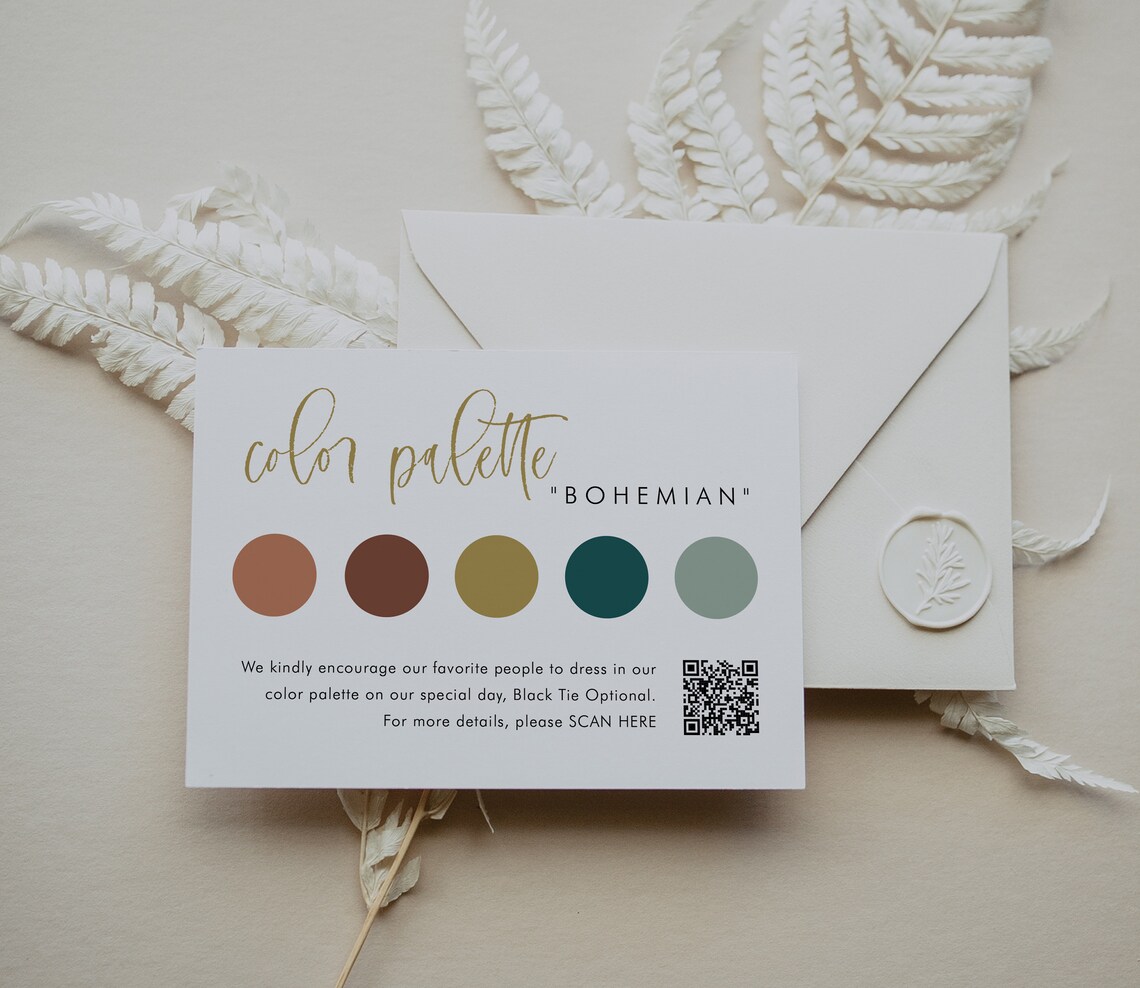 Gold QR Color Palette Card QR Code Attire Insert Dress Code | Etsy