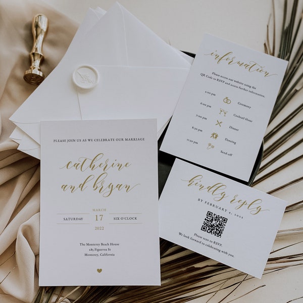 Qr Code Wedding Invitation Suite - Etsy