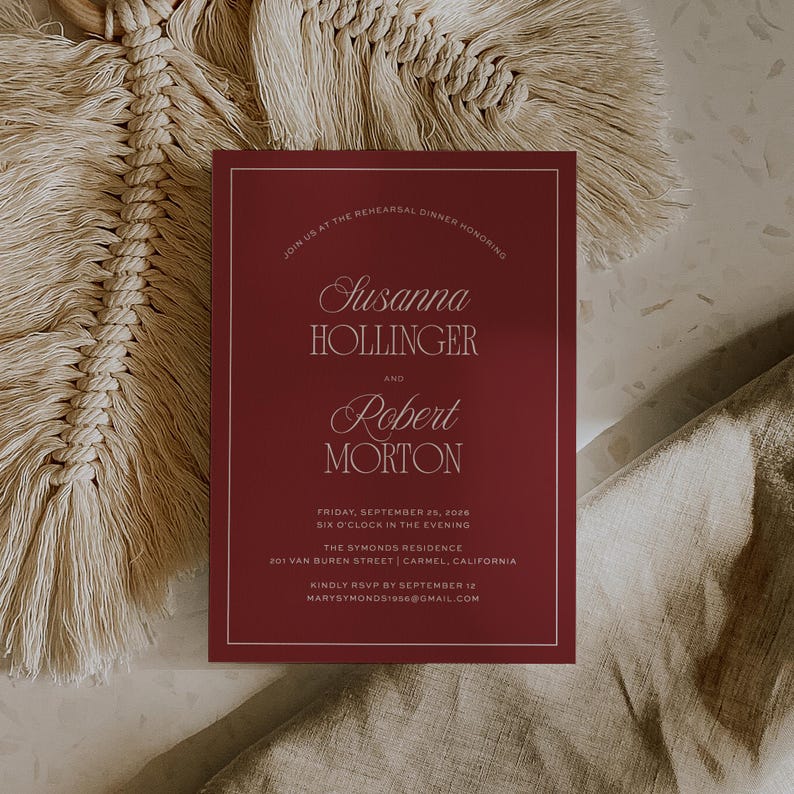 Old Money the Night Before Rehearsal Dinner Invitation, Wine Red Invite ...