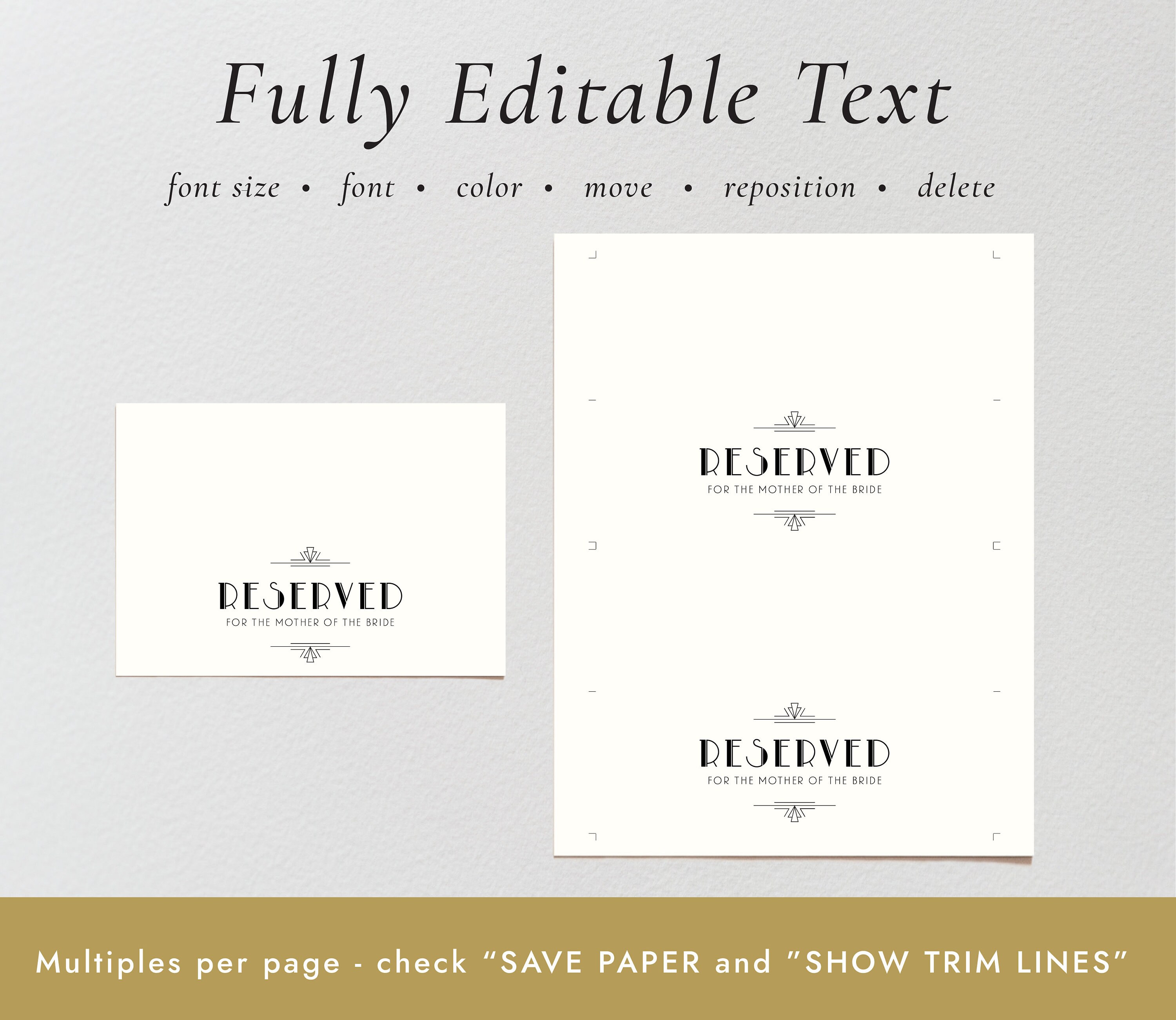 Art Deco Reserved Chair Sign Template Gatsby Wedding Reserved | Etsy