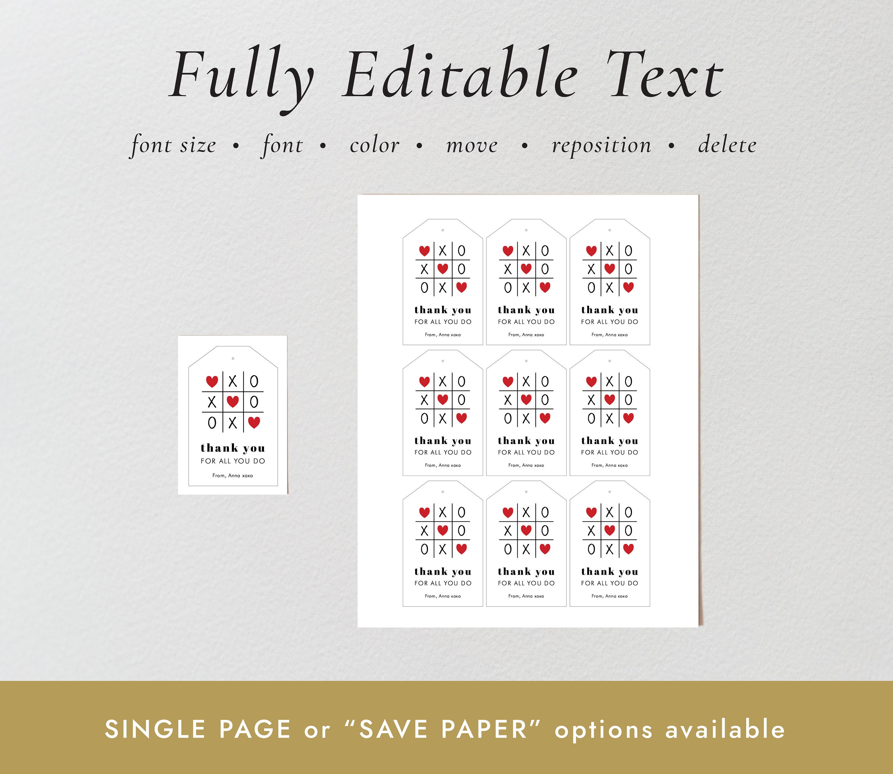 Teachers Appreciation Gift Tag, Tic Tac Toe Tag, Thank You for All You ...