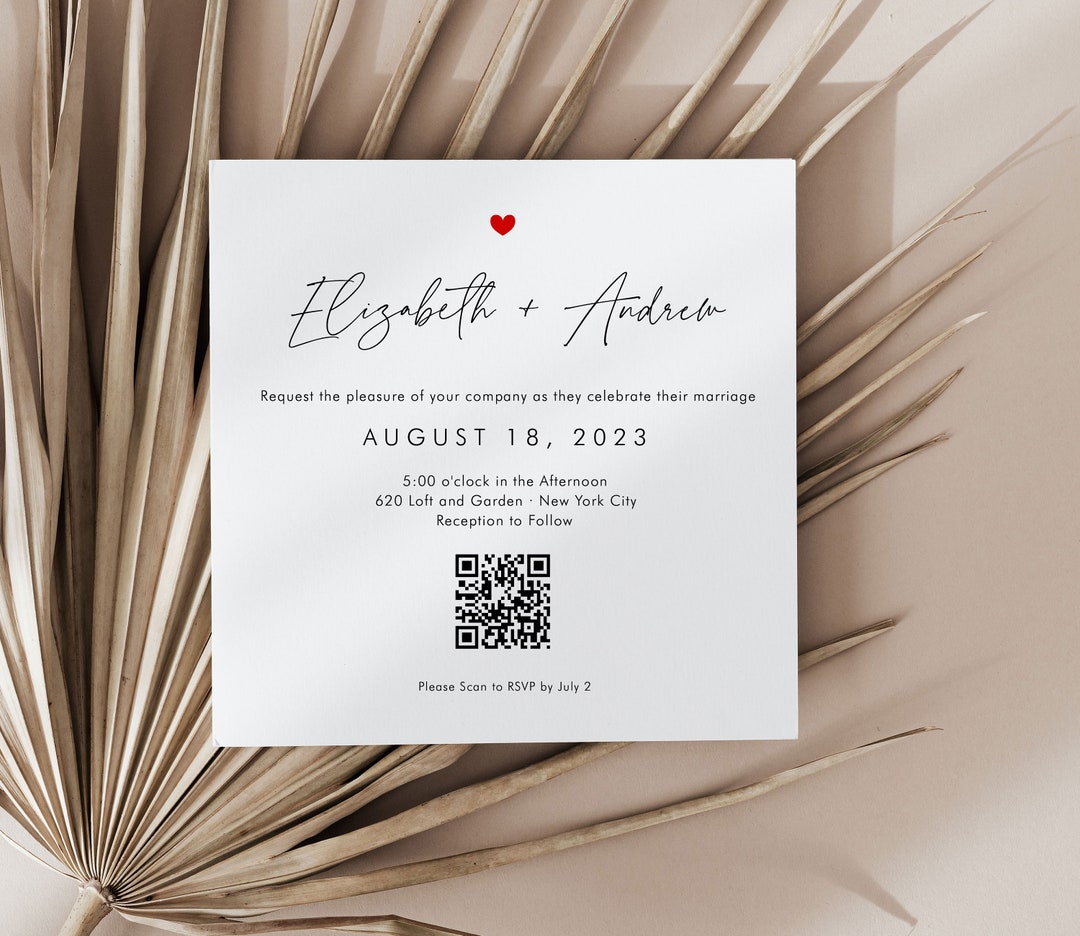 Square QR Code Modern Heart Wedding Invitation, QR Wedding Invite ...