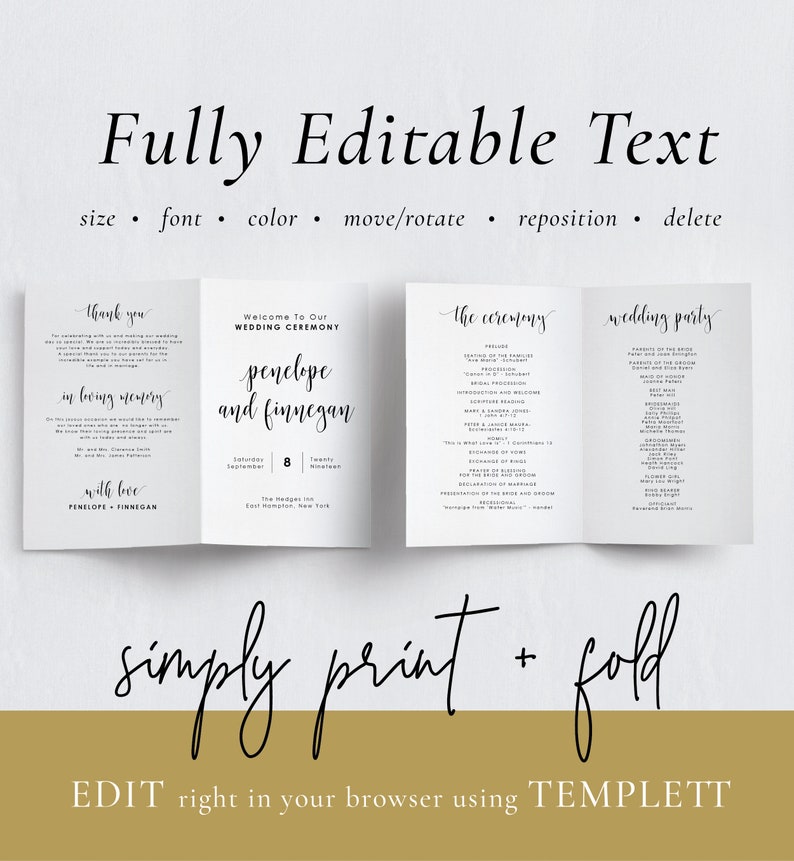 Wedding Program Folded-ceremony Program-templett-ceremony | Etsy