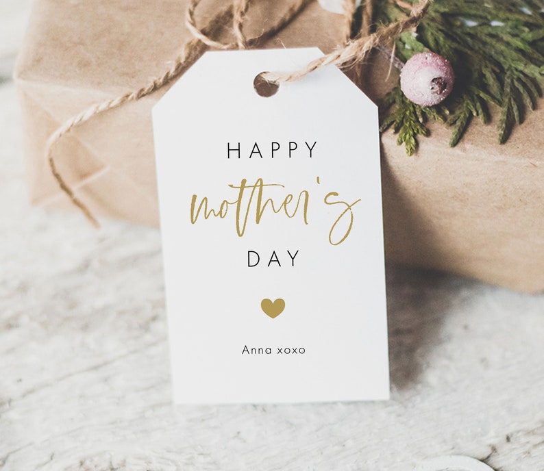 Gold Calligraphy Happy Mother's Day Gift Tag, Love Heart Tag, Gold ...