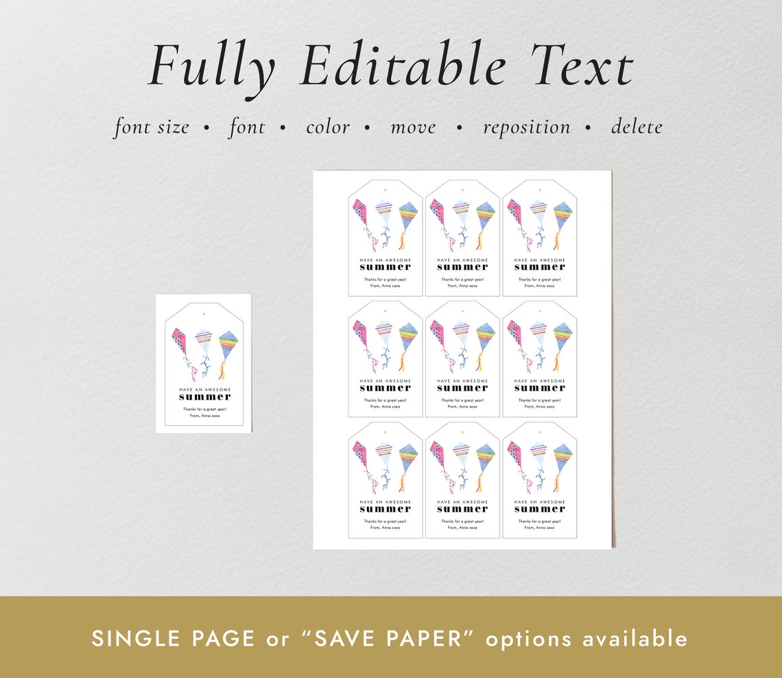 Watercolor Kites Summer Gift Tags End of School Favor Tag - Etsy