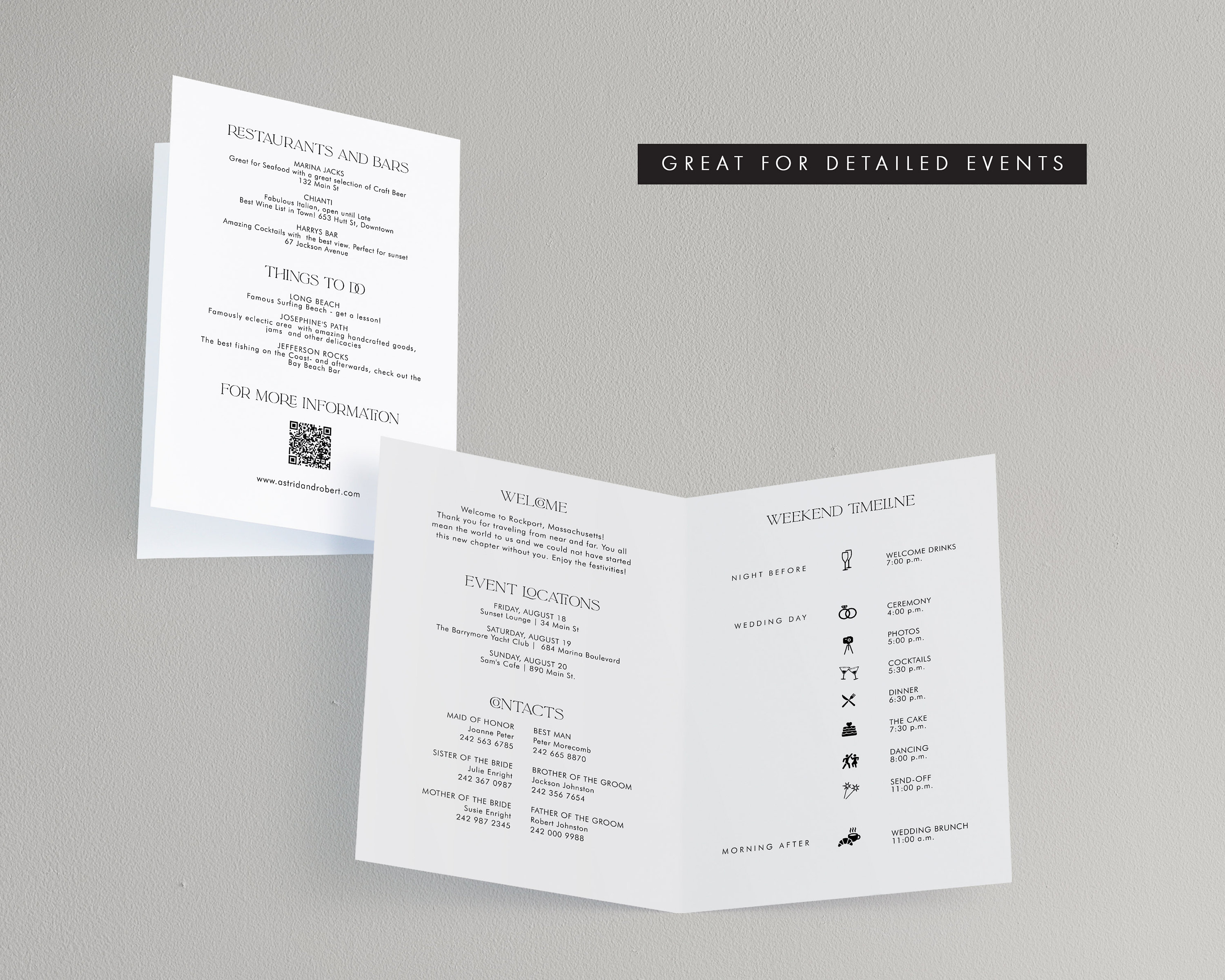 Wedding Weekend Itinerary With QR Code, Modern Luxe Destination Wedding ...
