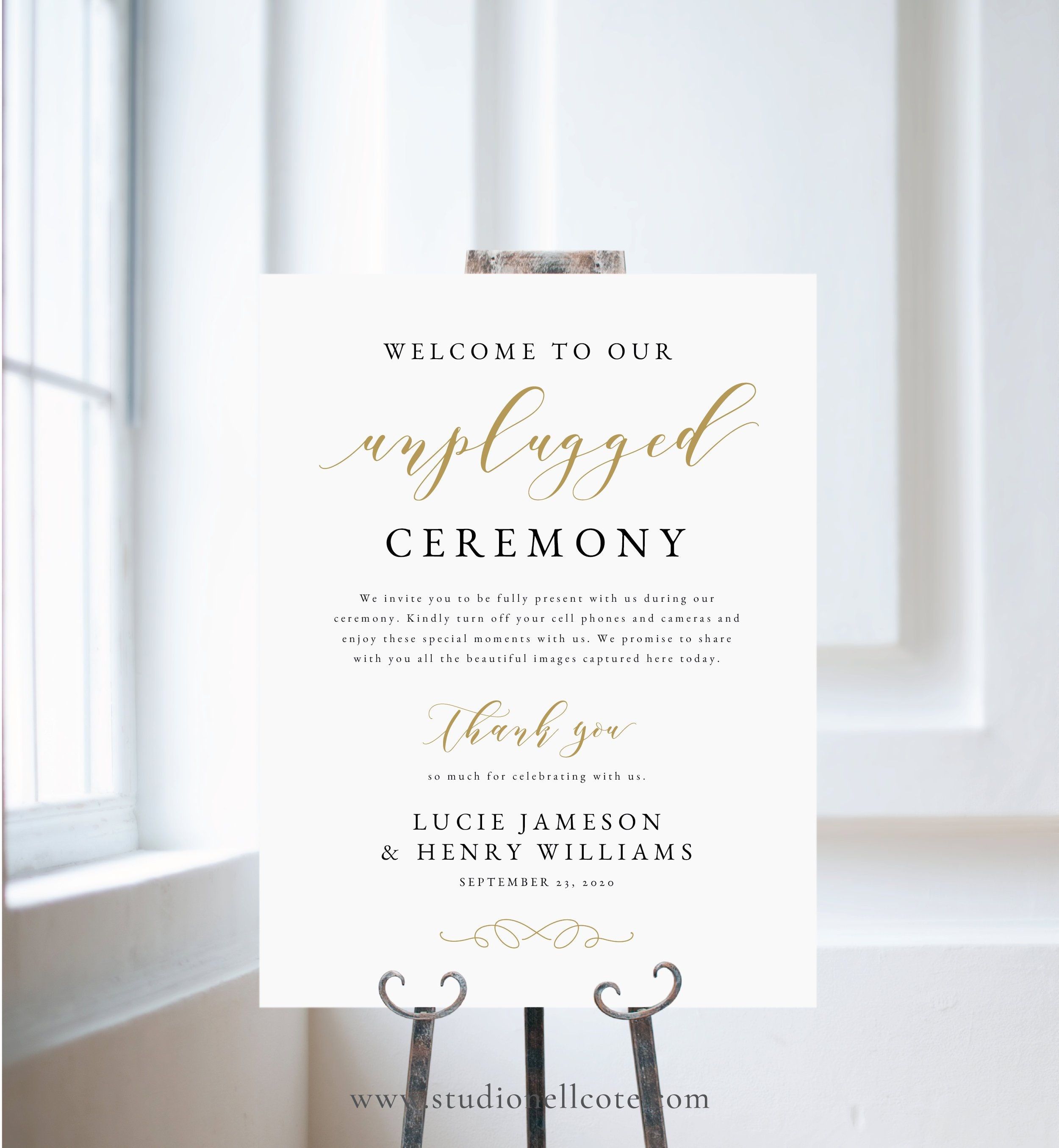 Paper & Party Supplies No cell phones Sign Wedding Ceremony Sign Gold ...