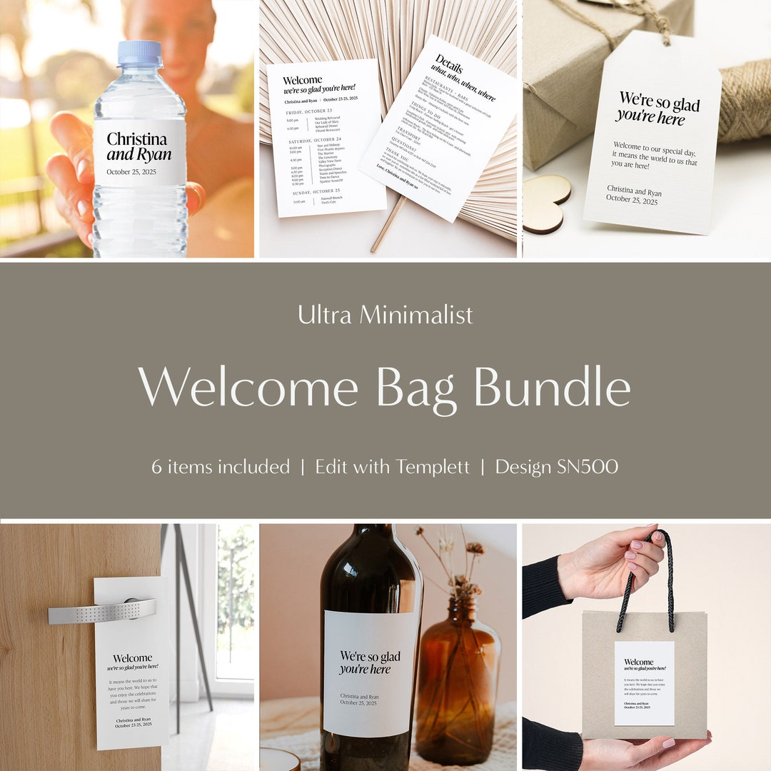 Ultra Minimalist Wedding Welcome Bag Bundle - Welcome Kit, Includes Bag ...
