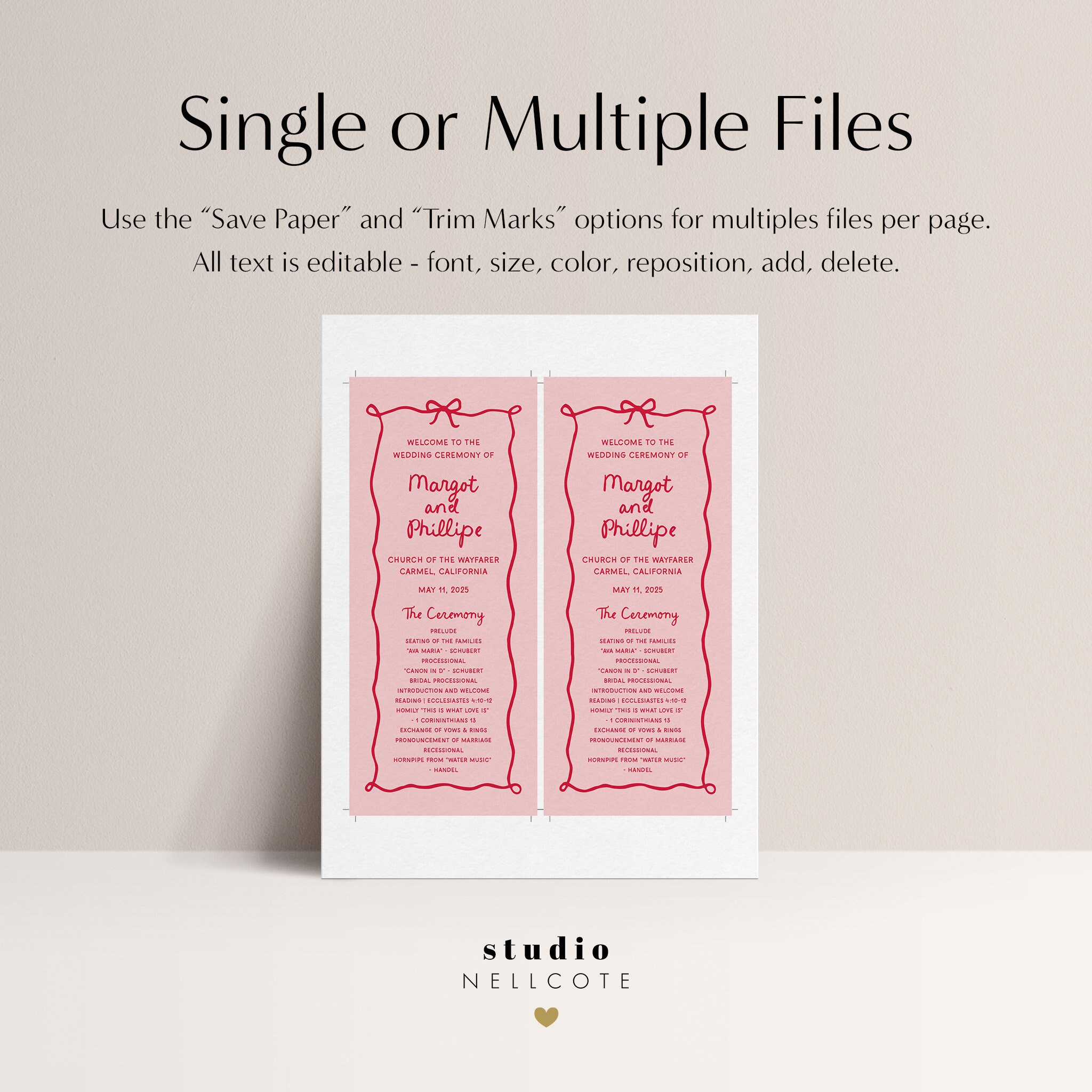 Whimsical Wedding Ceremony Program, Berry and Pink Handwritten Ceremony ...
