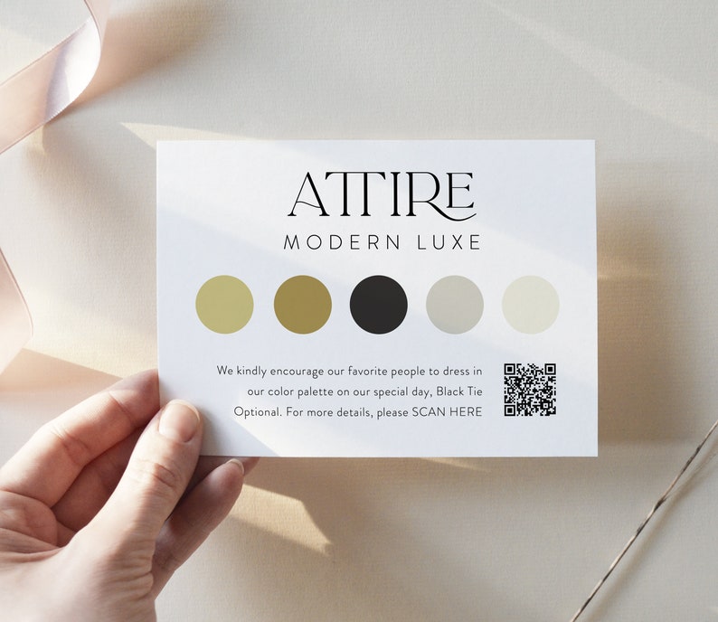 Modern Luxe Attire Card, QR Code Insert, Dress Code Indication ...