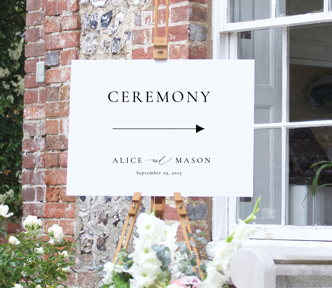 Ceremony This Way Sign, Modern Bold Wedding Ceremony Sign Printable ...