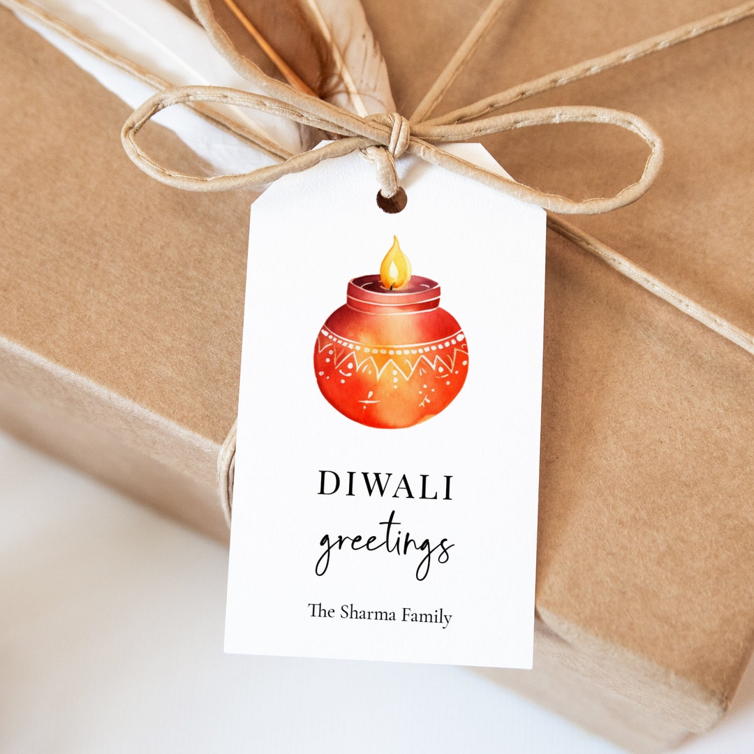 Diwali Diya Gift Tags, Editable Deepawali Gift Tags, Diwali Lamp Gift ...