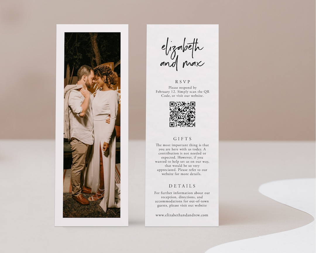 Photo Booth Style Insert Card QR Code, Modern Script 2 X 6 and 2.5 X 7 ...
