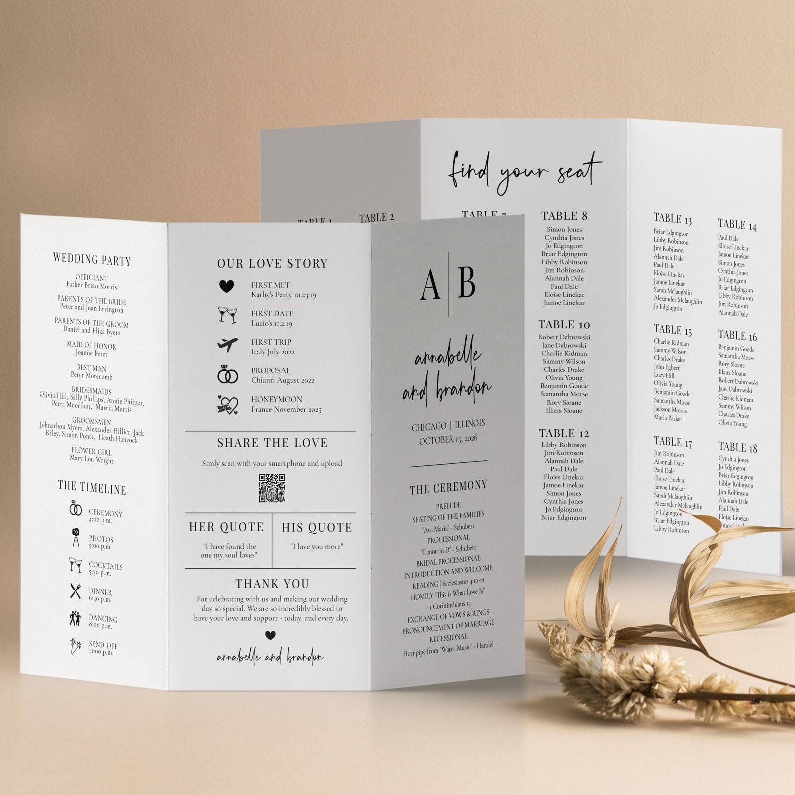 Wedding Program Seating Chart Template, Trifold Monogram Infographic ...