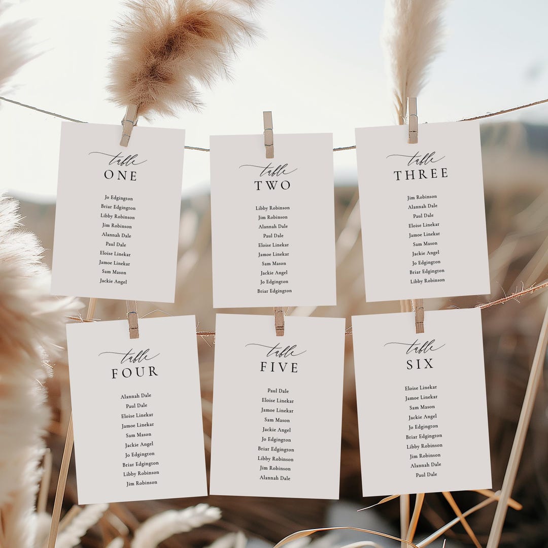 Classic Minimalist Seating Card Chart, Wedding Seating Cards, Table ...