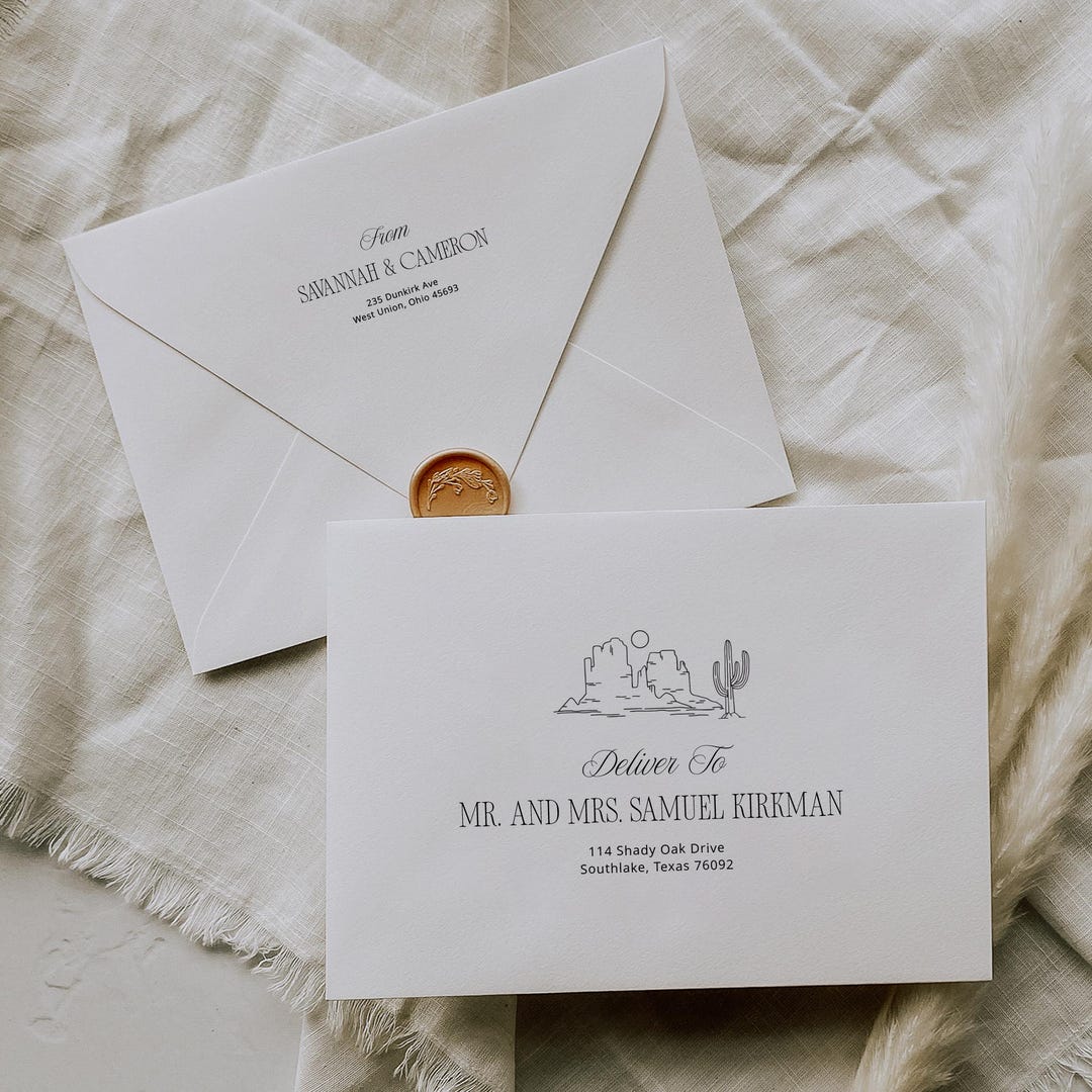 Desert Wedding Envelope Template, Minimalist Wild West DIY Editable ...