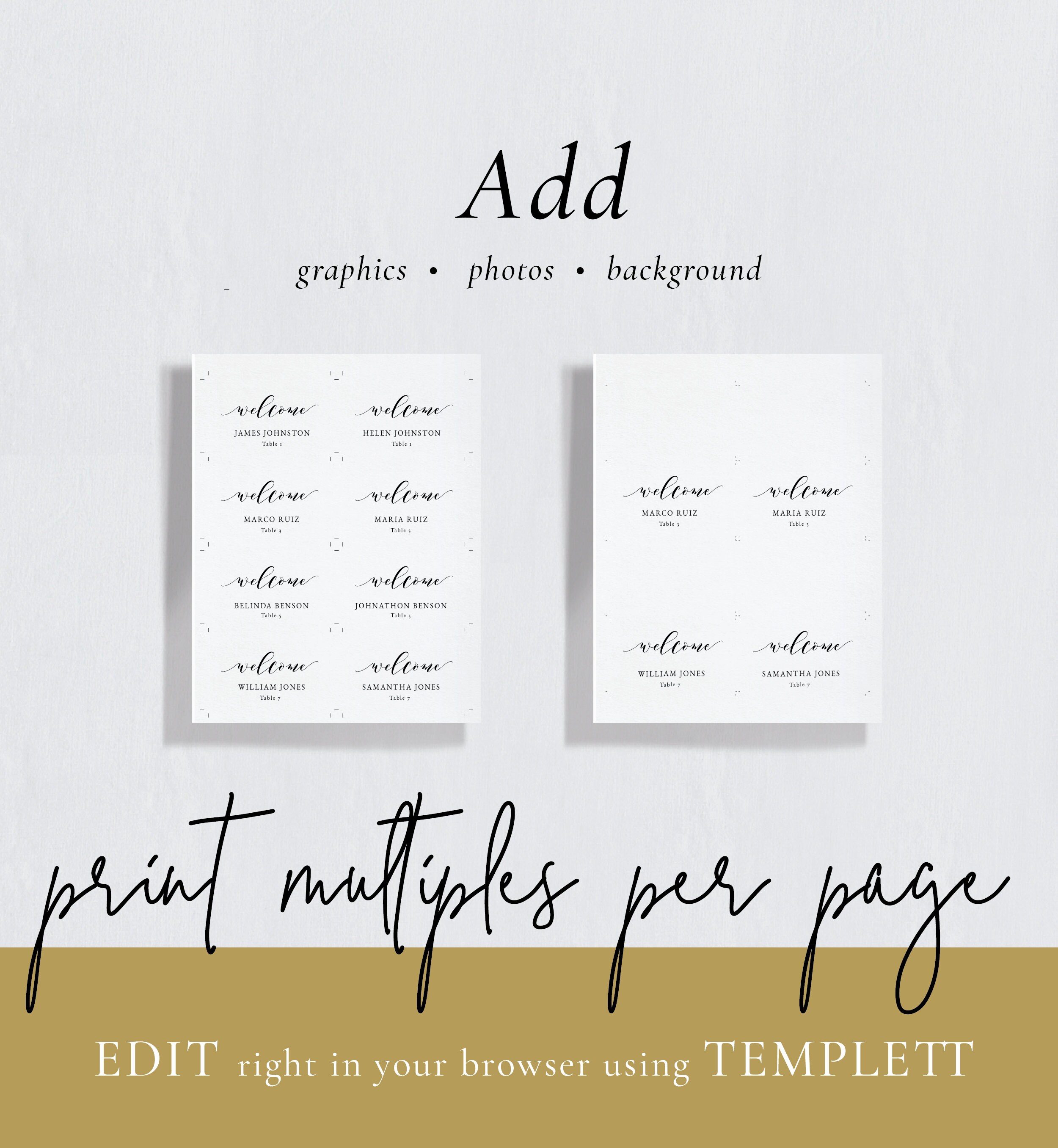 Welcome Place Card Template - Printable Wedding Name Card, Seating Card ...