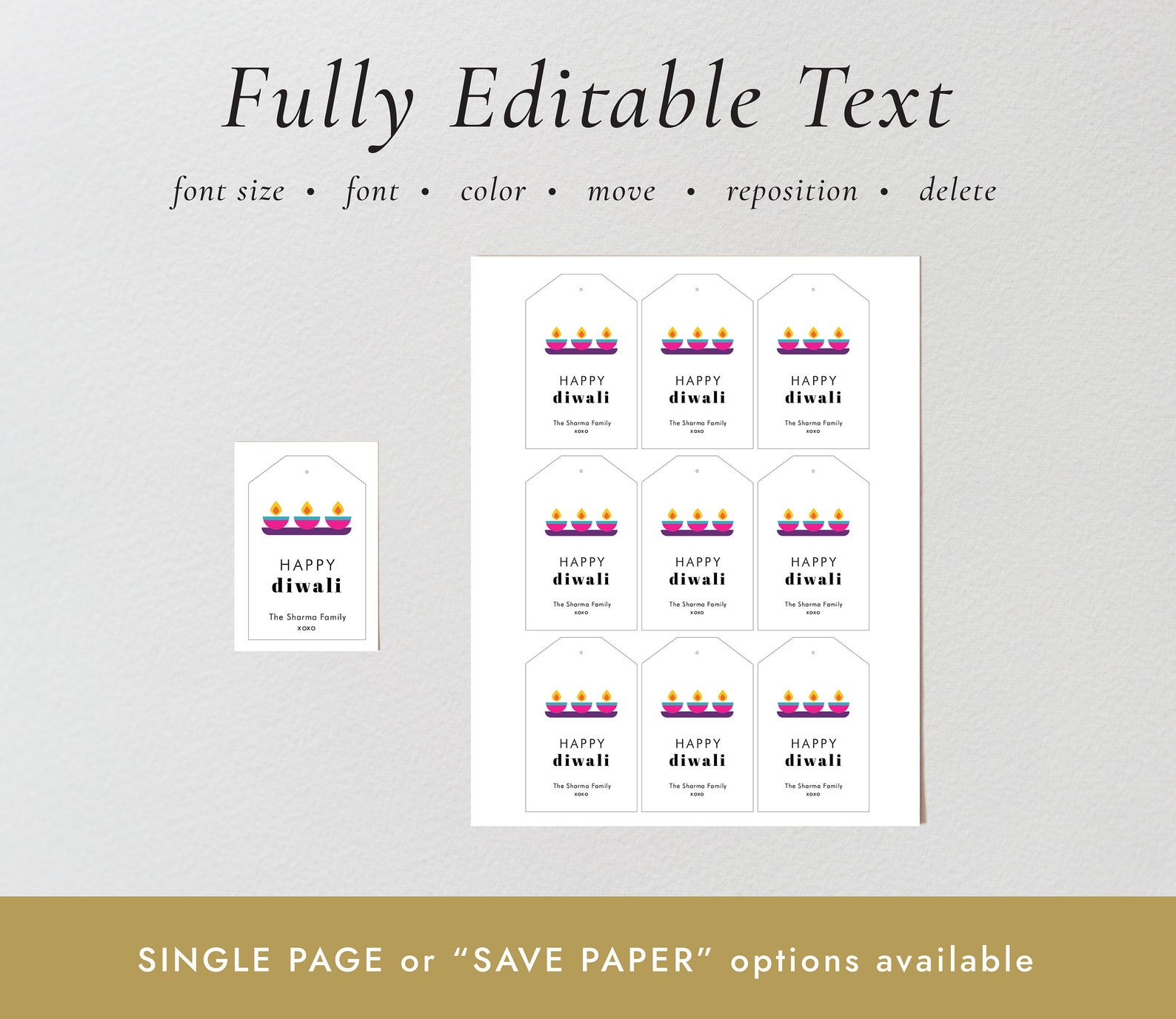 Printable Diwali Gift Tags, Deepawali Gift Tags, Indian Festival of ...