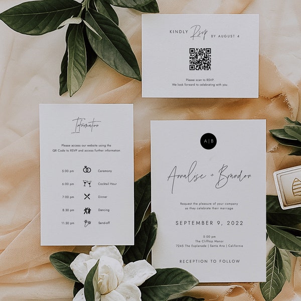 Qr Code Wedding Invitation Suite - Etsy