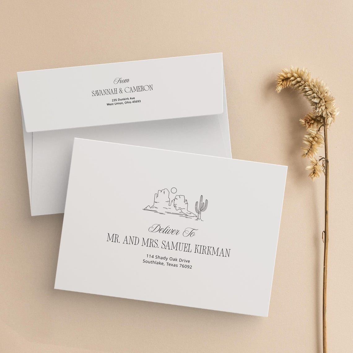 Desert Wedding Envelope Template, Minimalist Wild West DIY Editable ...