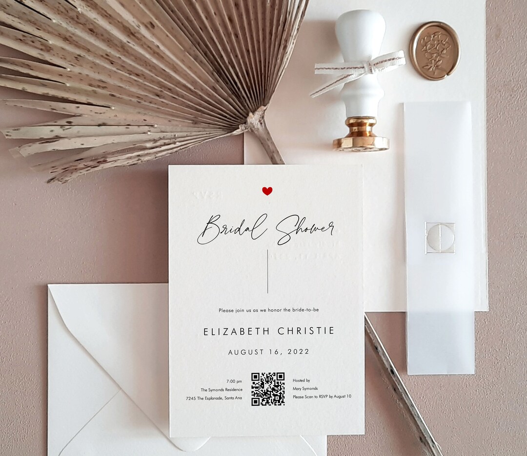 Modern Heart QR Code Bridal Shower Invitation Template, Love Heart Scan ...