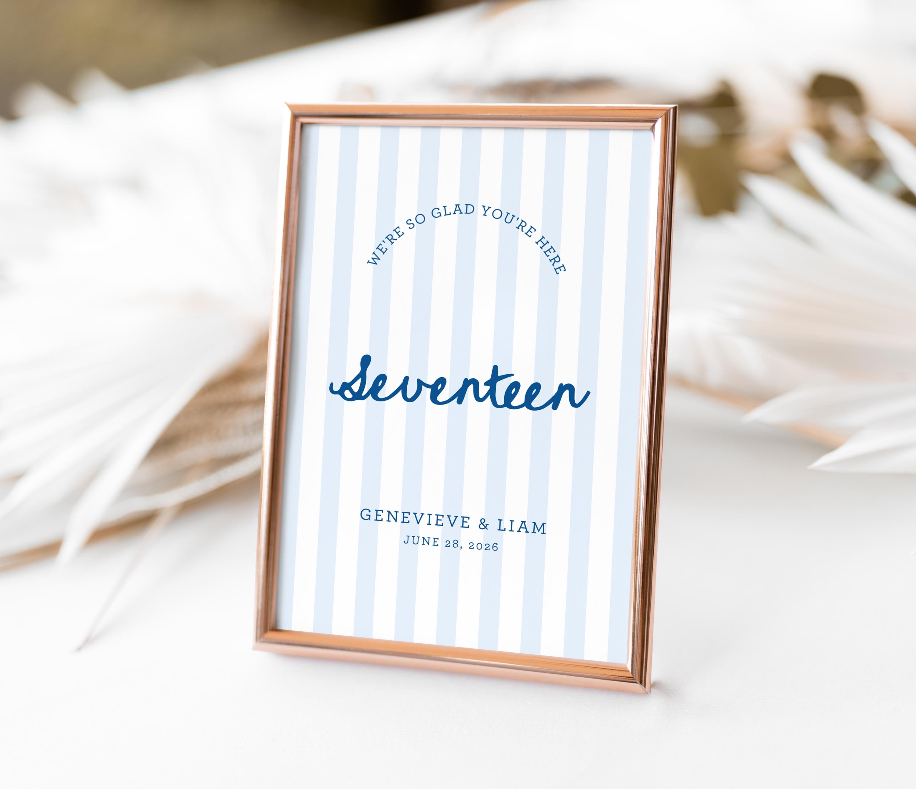 Striped Table Numbers Template, Reception Number Signs, Preppy Stripes ...