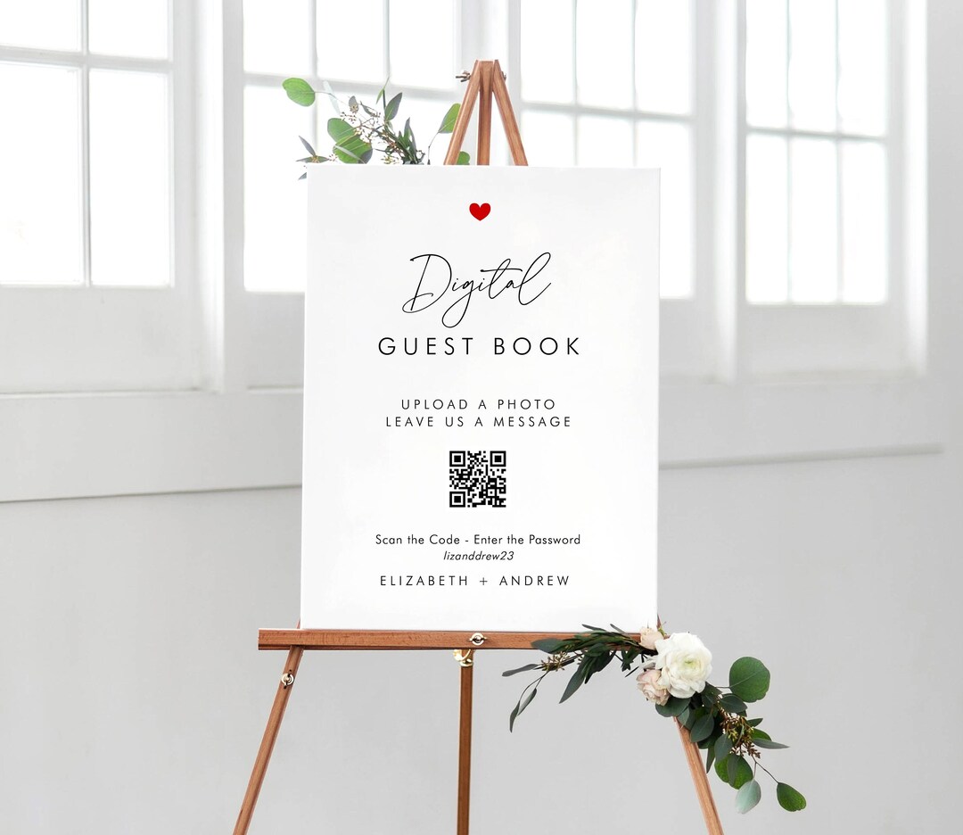 Modern Heart Digital Guest Book Sign, QR Code Guest Book, Online ...