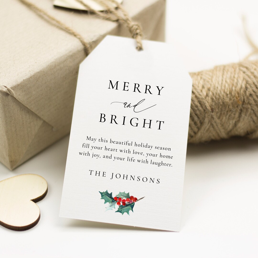 Merry and Bright Gift Tag Template, Christmas Festive Hang Tag ...