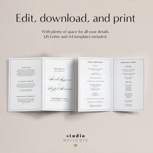 Folded Wedding Program, Manhatten Bi-fold Template for Ceremony Program, Timeless Calligraphy ...