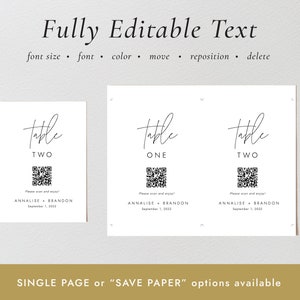 Modern Table Numbers With QR Code Printable, Link Guests to Photos or ...