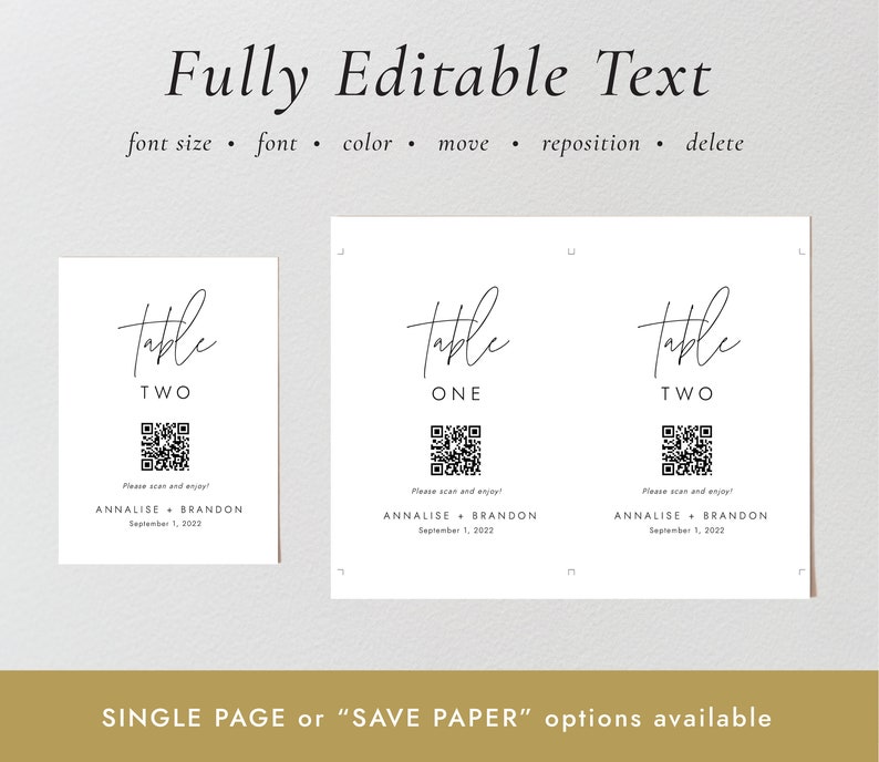 Modern Table Numbers With QR Code Printable Link Guests to - Etsy