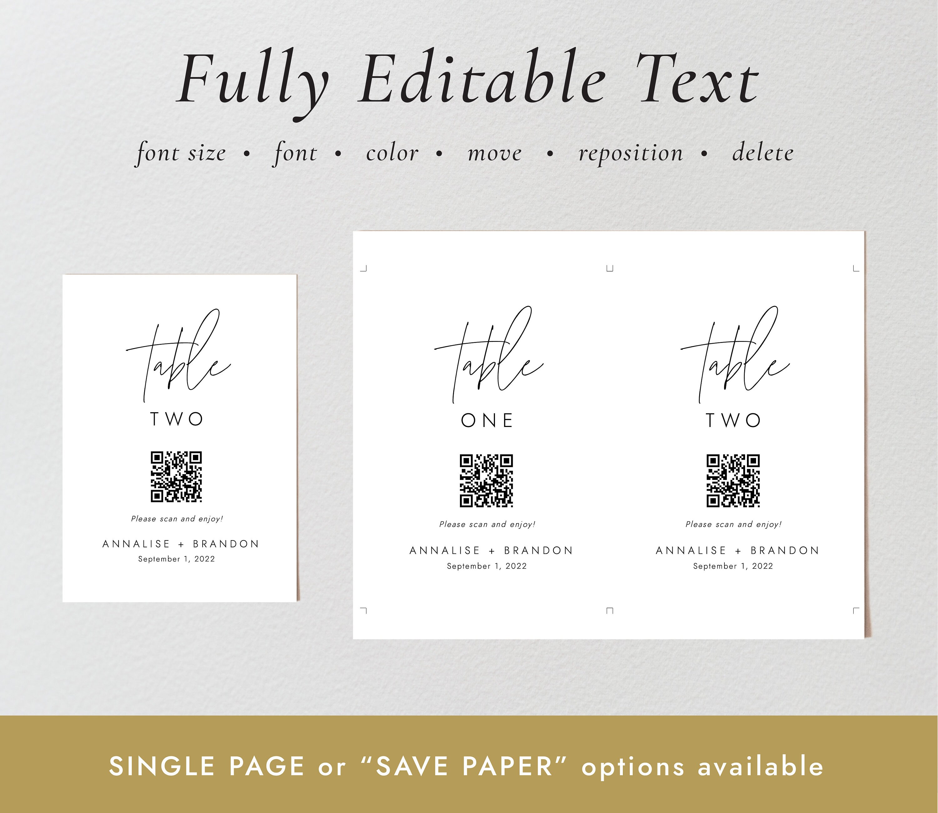 Modern Table Numbers with QR Code Printable Link Guests to | Etsy