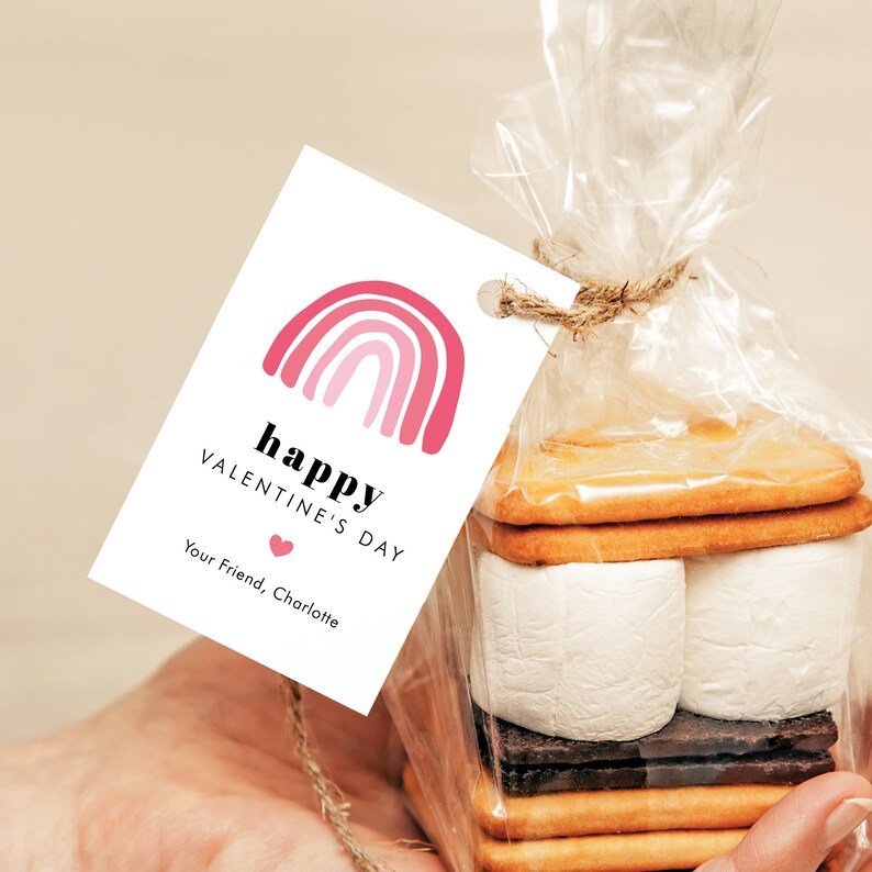 Pink Rainbow Happy Valentines Day Gift Tag, Modern 2024 Valentine's Tag ...