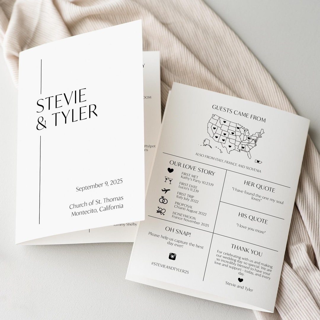 Chic Wedding Infographic Folded Program, Bi Fold Wedding Schedule ...