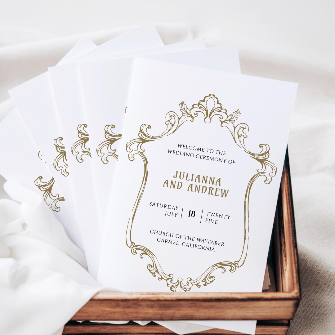 Gold Wedding Ceremony Program, Baroque Folded Handwritten Program ...