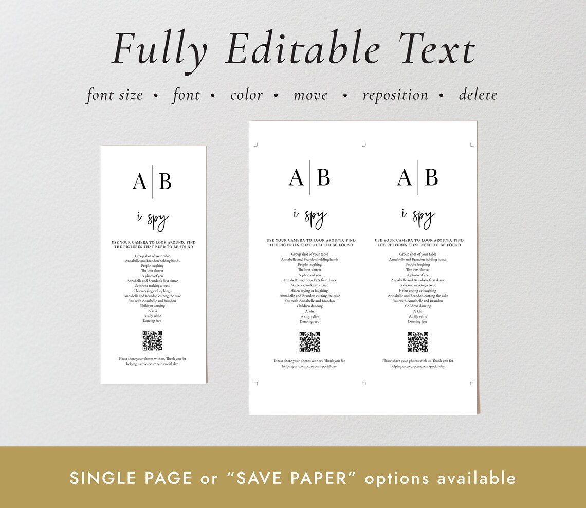 Modern Initials I Spy With QR Code Guest Photo Sharing - Etsy