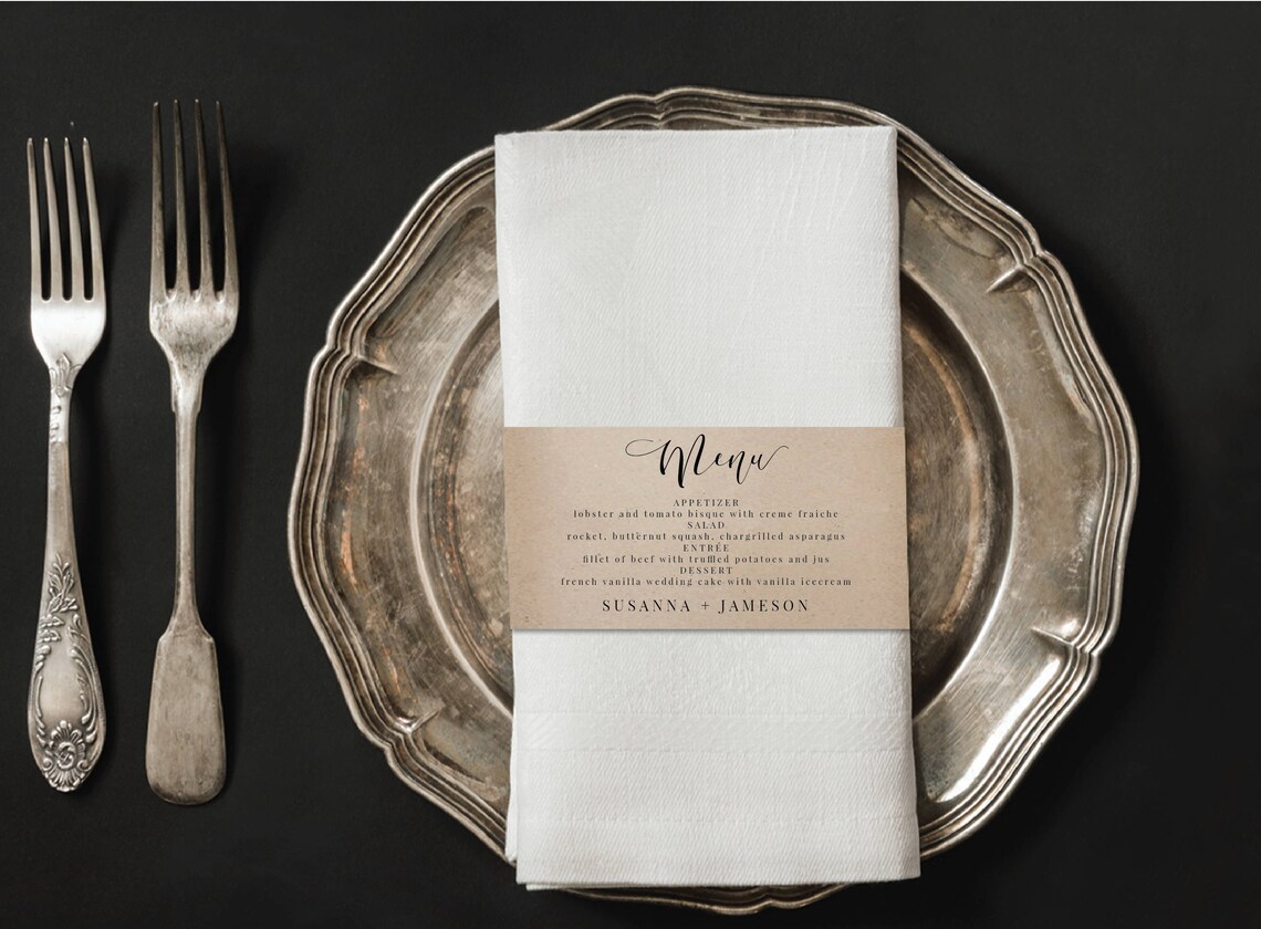 Wedding Menu-napkin Ring Menu-napkin Wrap Menu Template-menu Cards-menu ...