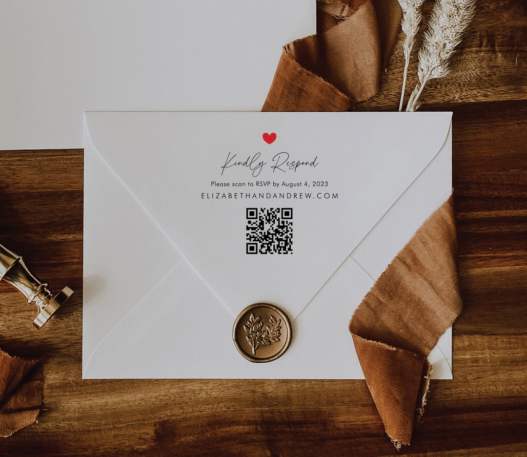 Modern Heart Envelope RSVP QR Template Qr Code Flap DIY - Etsy