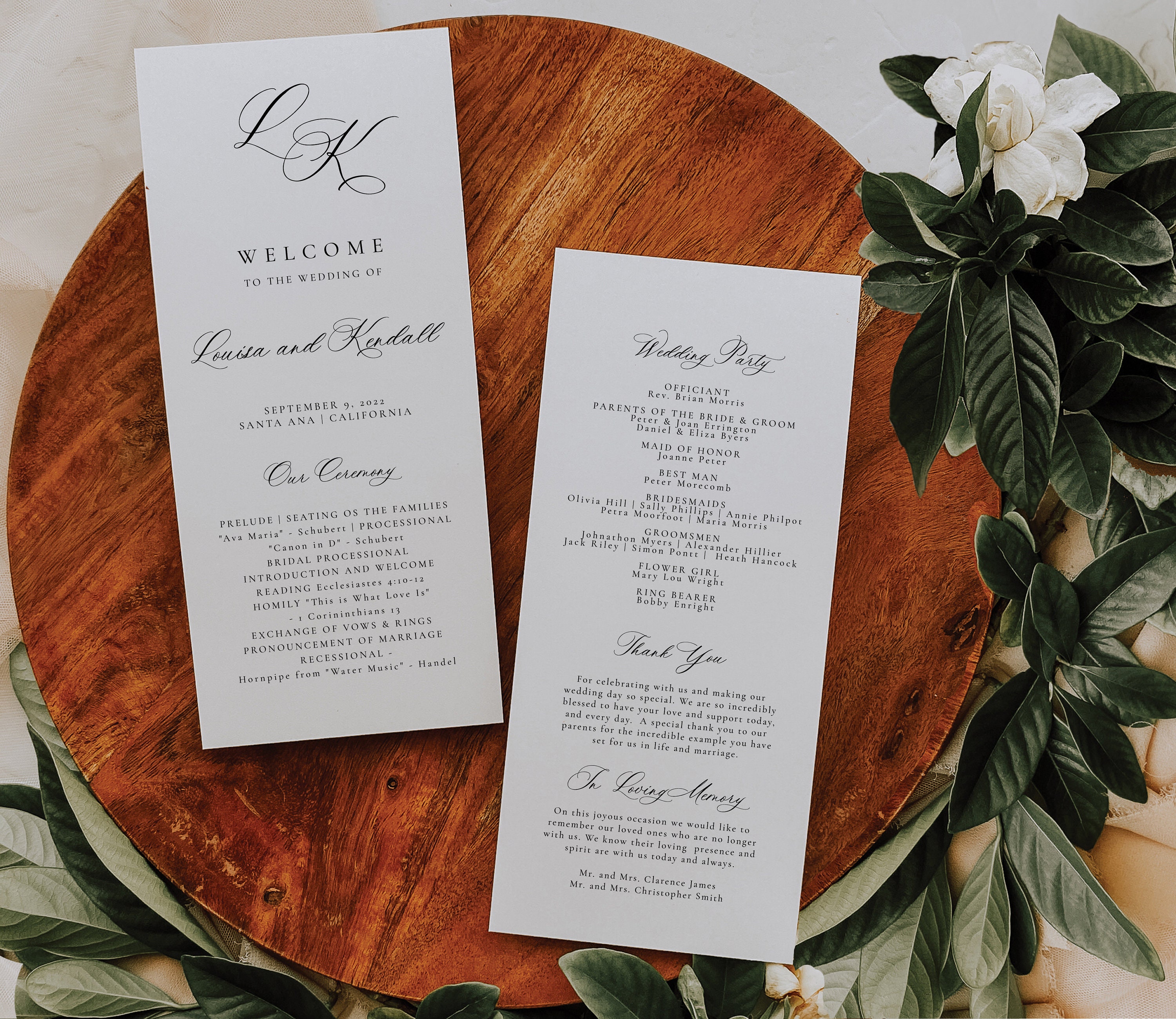 Calligraphy Monogram Wedding Program Template, Elegant Initials ...