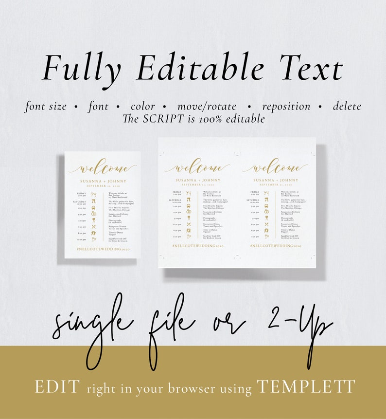 Gold Wedding Timeline Editable Timeline Icon Card Studio | Etsy