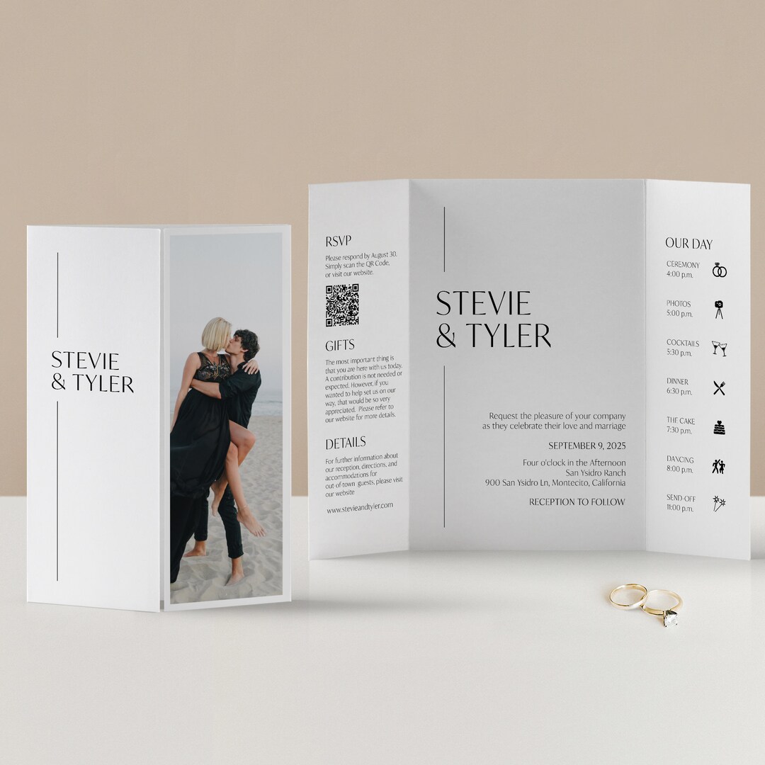 Chic Gatefold Wedding Invitation, Unique Folded Invite, Photo QR Code ...
