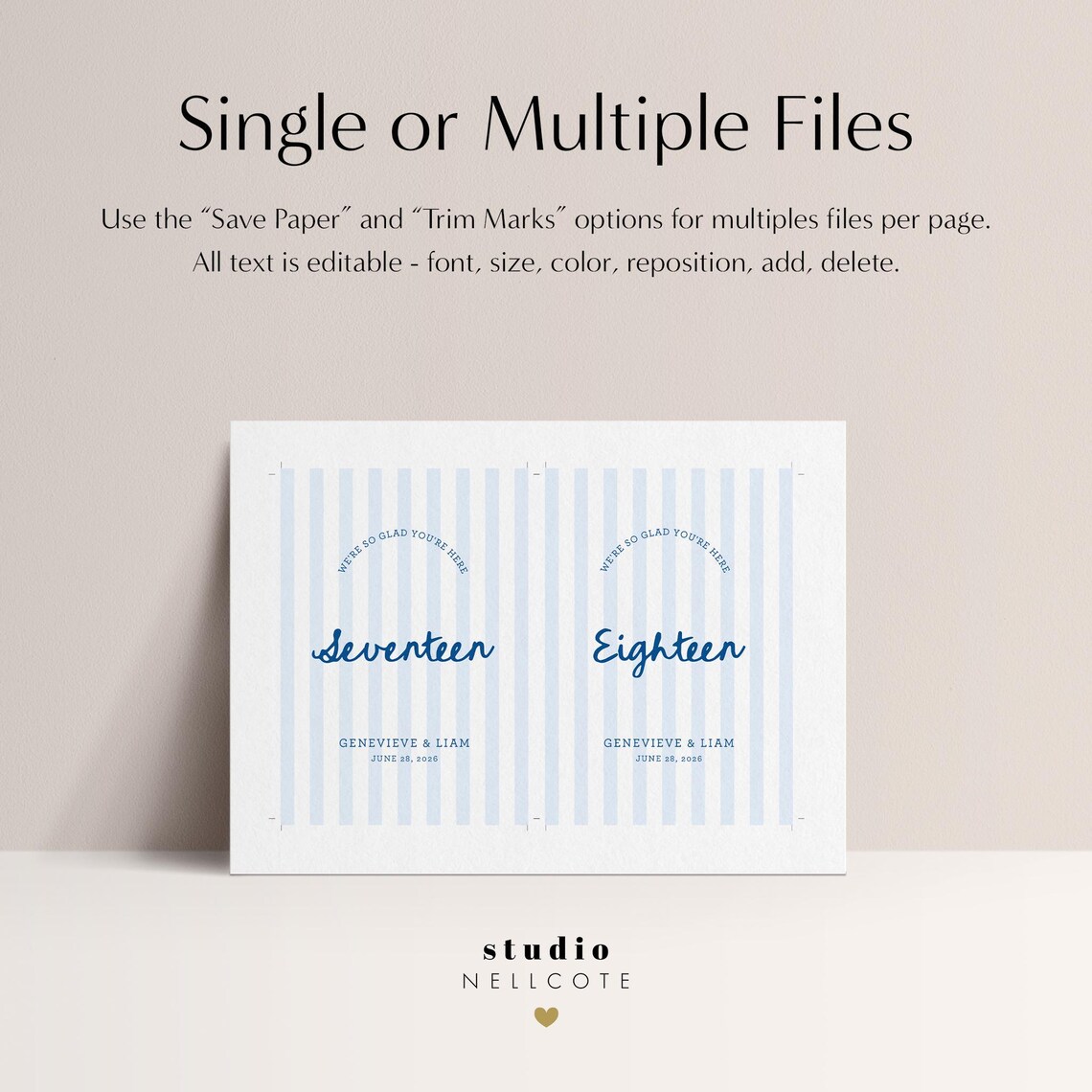 Striped Table Numbers Template, Reception Number Signs, Preppy Stripes ...
